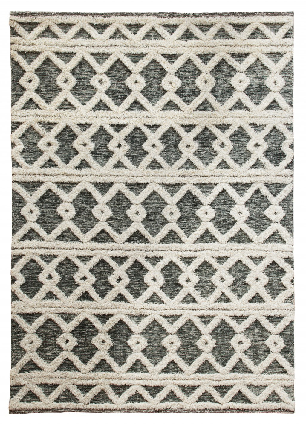 HomeRoots Geometric Machine Made Rectangle 5' x 7' Wool Area Rug in ...