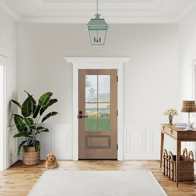 JELD-WEN 36 in. x 80 in. 4-Lite Clear Glass Warm Toffee Fiberglass ...