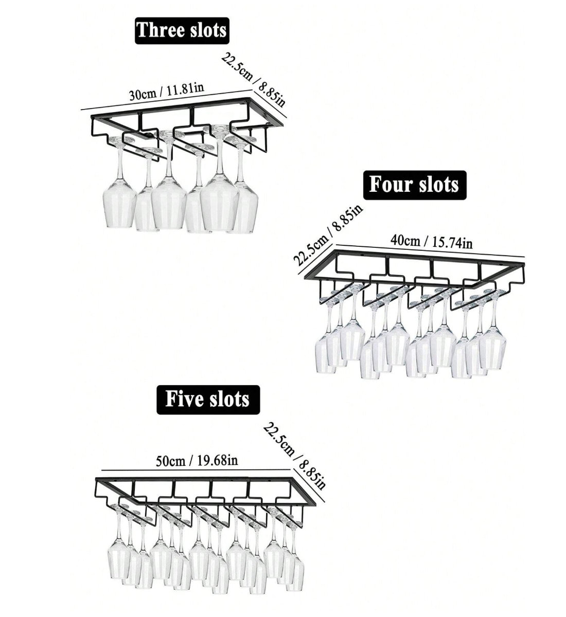 Prep & Savour Black 4 Rows Tall Wine Glass Holder, Iron Upside Down Bar ...