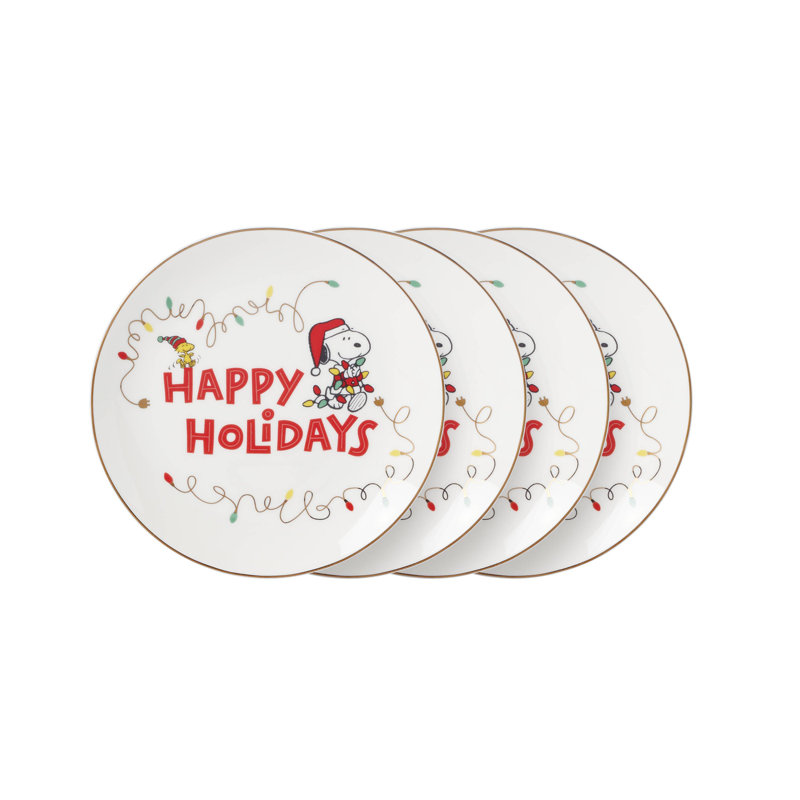 Lenox SNOOPYS CHRISTMAS Snoopy Christmas Accent Plates, Set Of 4 | Wayfair
