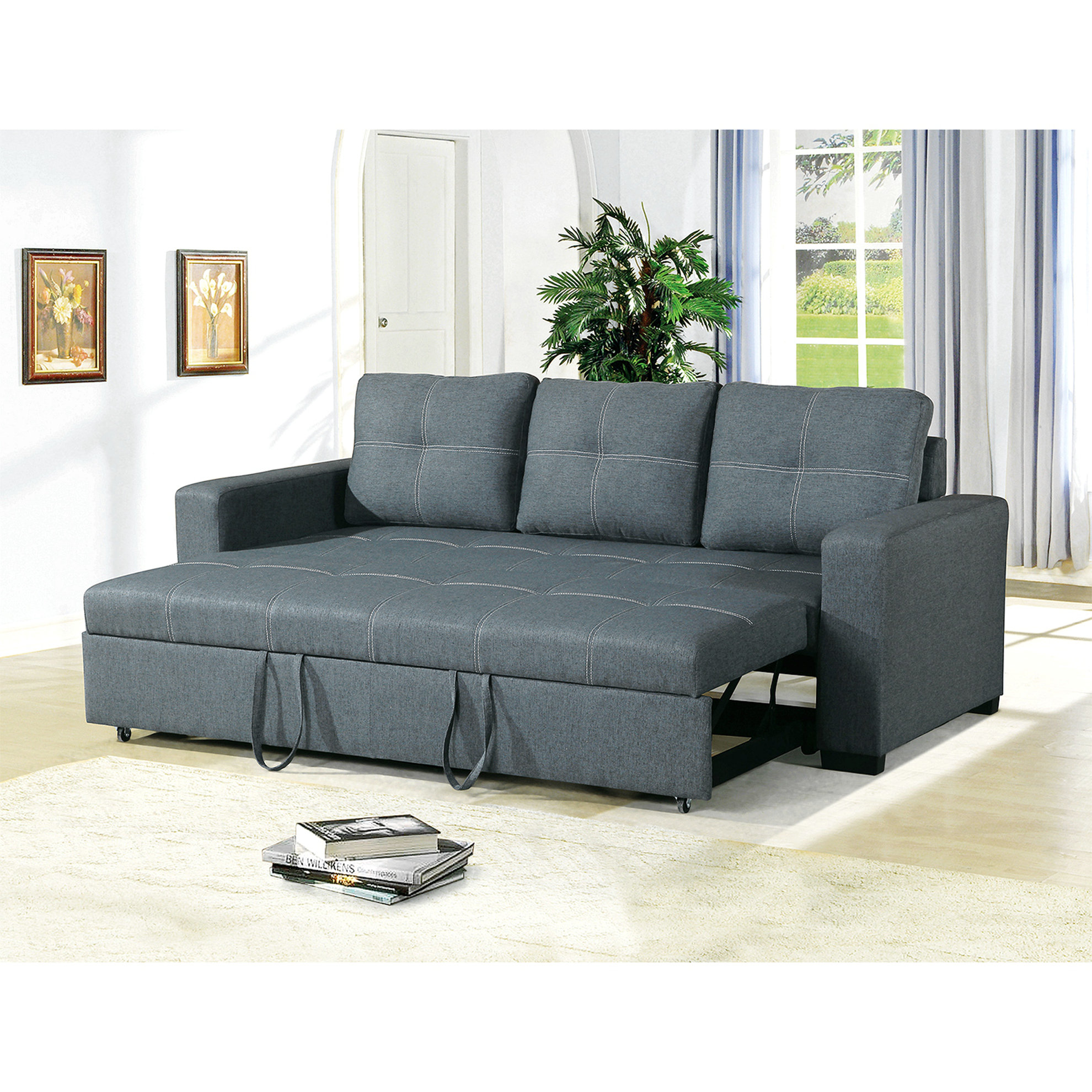 Latitude Run® 3 Seats Polyfiber Convertible Sleeper Sofa, Blue Grey ...