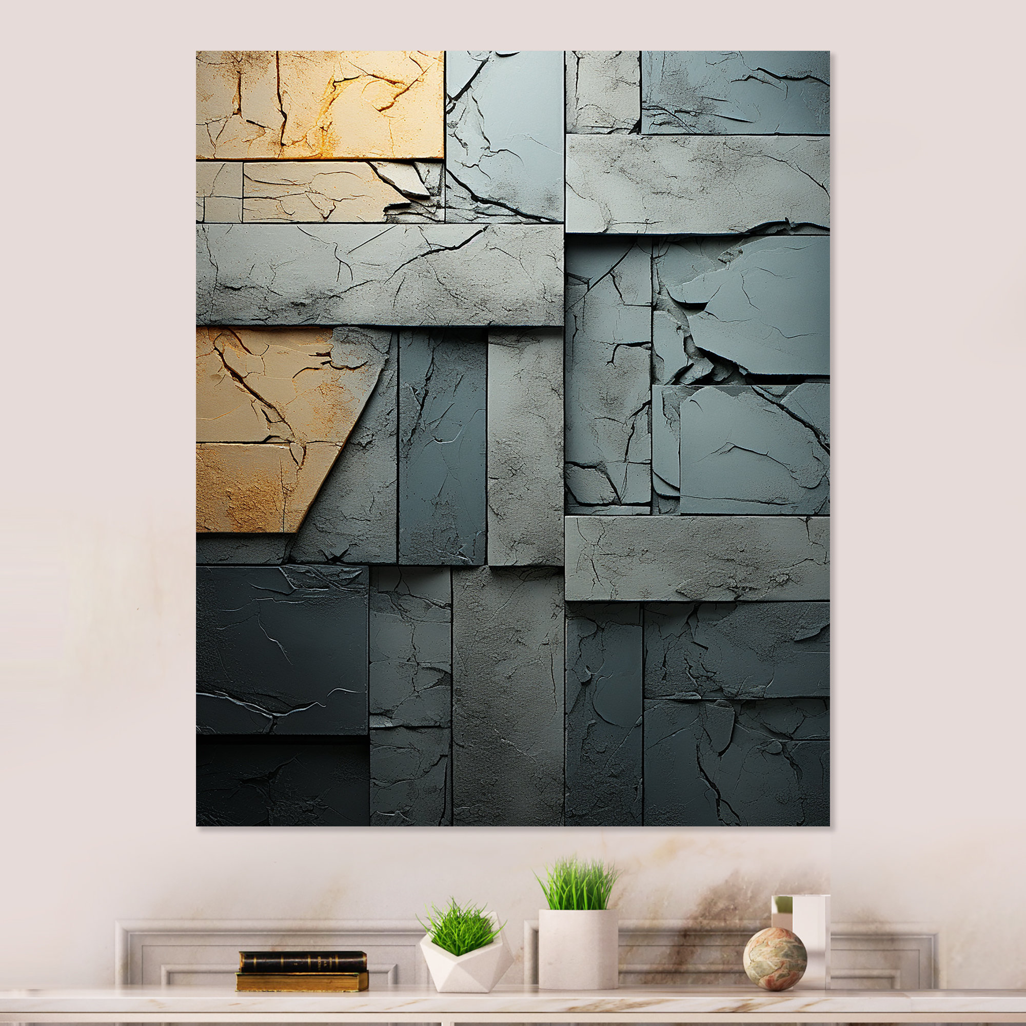 Ivy Bronx Grey And Black Urban Cubist Stones II - Abstract Cubism Metal ...