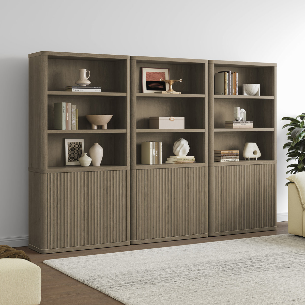 Latitude Run® Cesiro 6-Tier Bookcase With 2 Fluted Doors And Adjustable ...