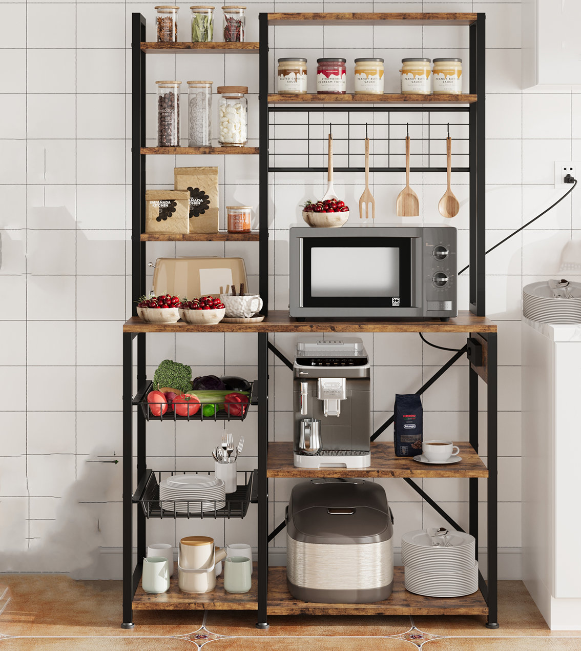 17 Stories 7-tier Kitchen Bakers Rack With Large Storage For Spice ...