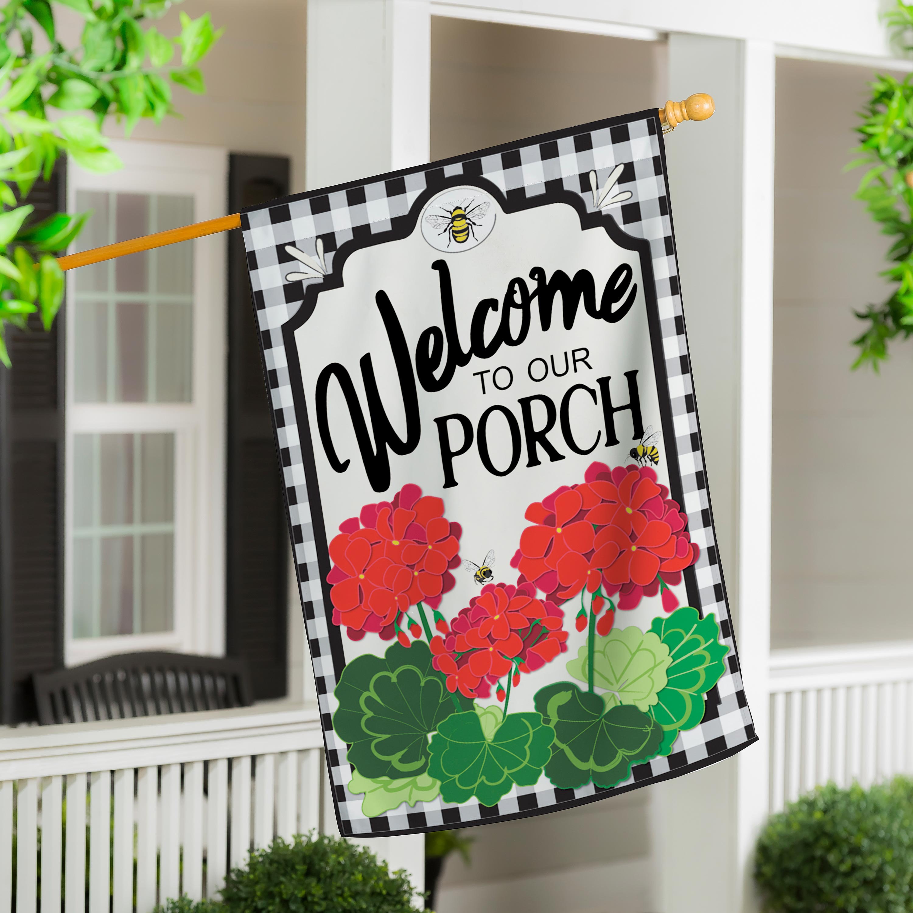 Arlmont & Co. Welcome to Our Porch Geraniums House Applique Flag | Wayfair