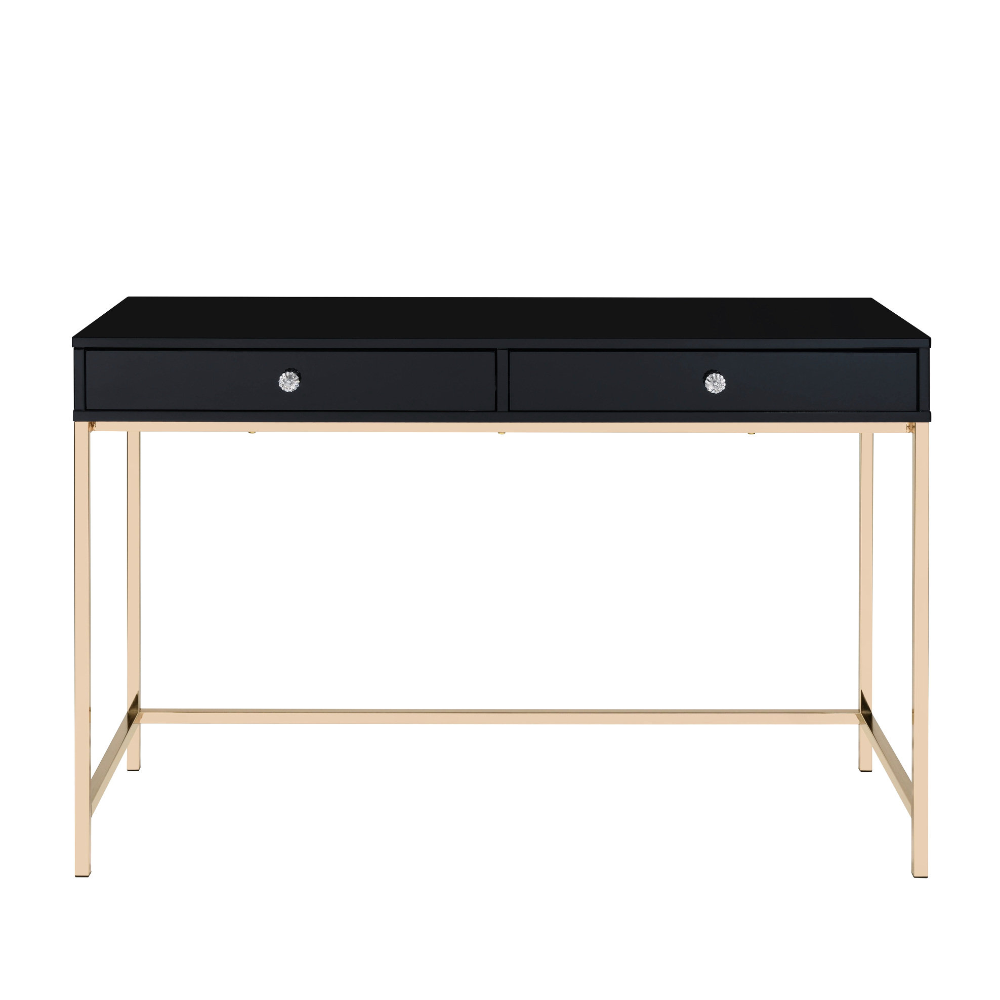 Brayden Studio Black High Gloss And Gold Desk For Stylish Workspace ...