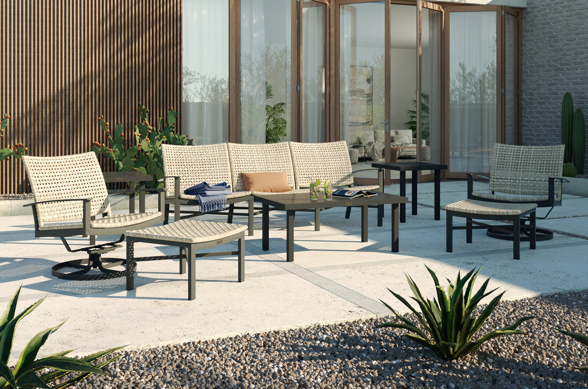 Winston Jasper Sofa, Swivel Lounge Chair and Side Table 8 Piece Rattan ...