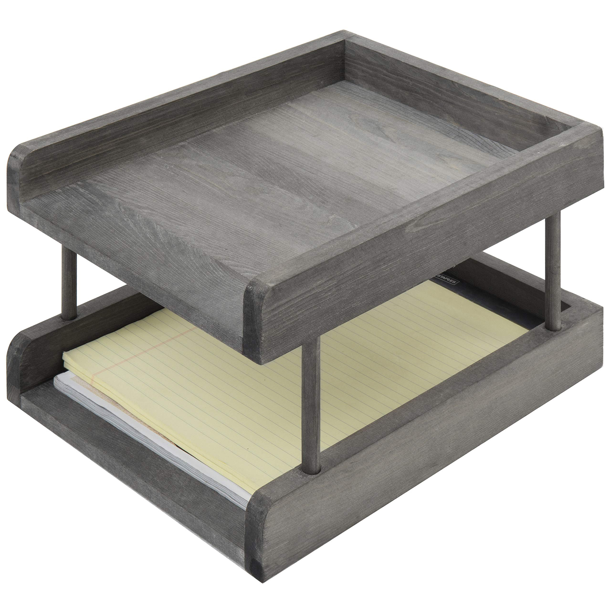 One Allium Way® 2-Tier Rustic Grey Wood Paper File Organizer In And Out ...