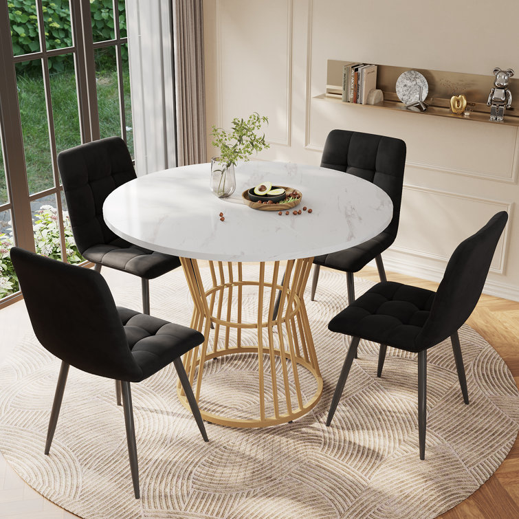 Canora Grey Modern Marble-effect Round Dining Table & 5-piece Set ...