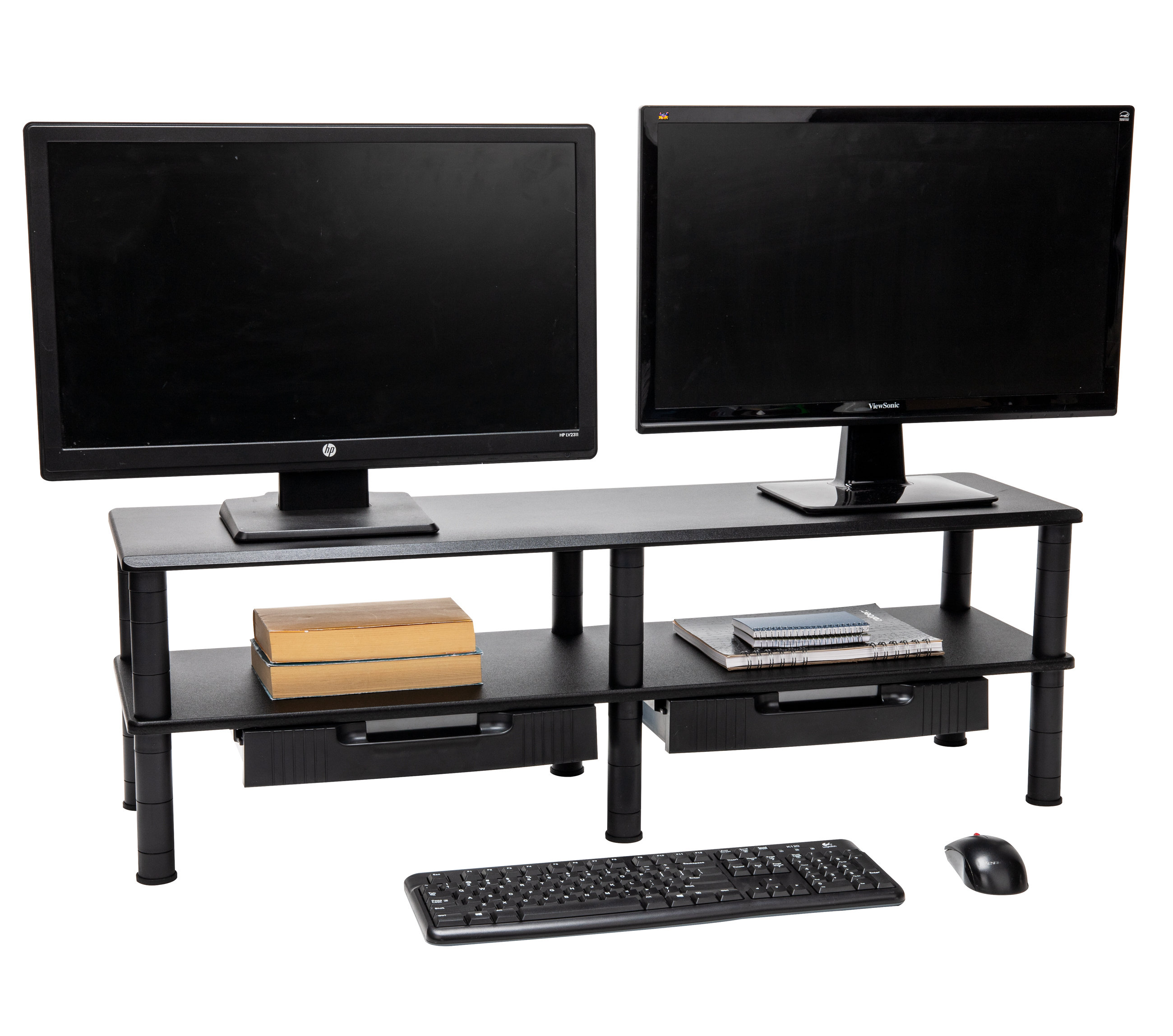 Mind Reader Dual Monitor Stand, Storage Shelf, Desktop Organizer, Riser ...