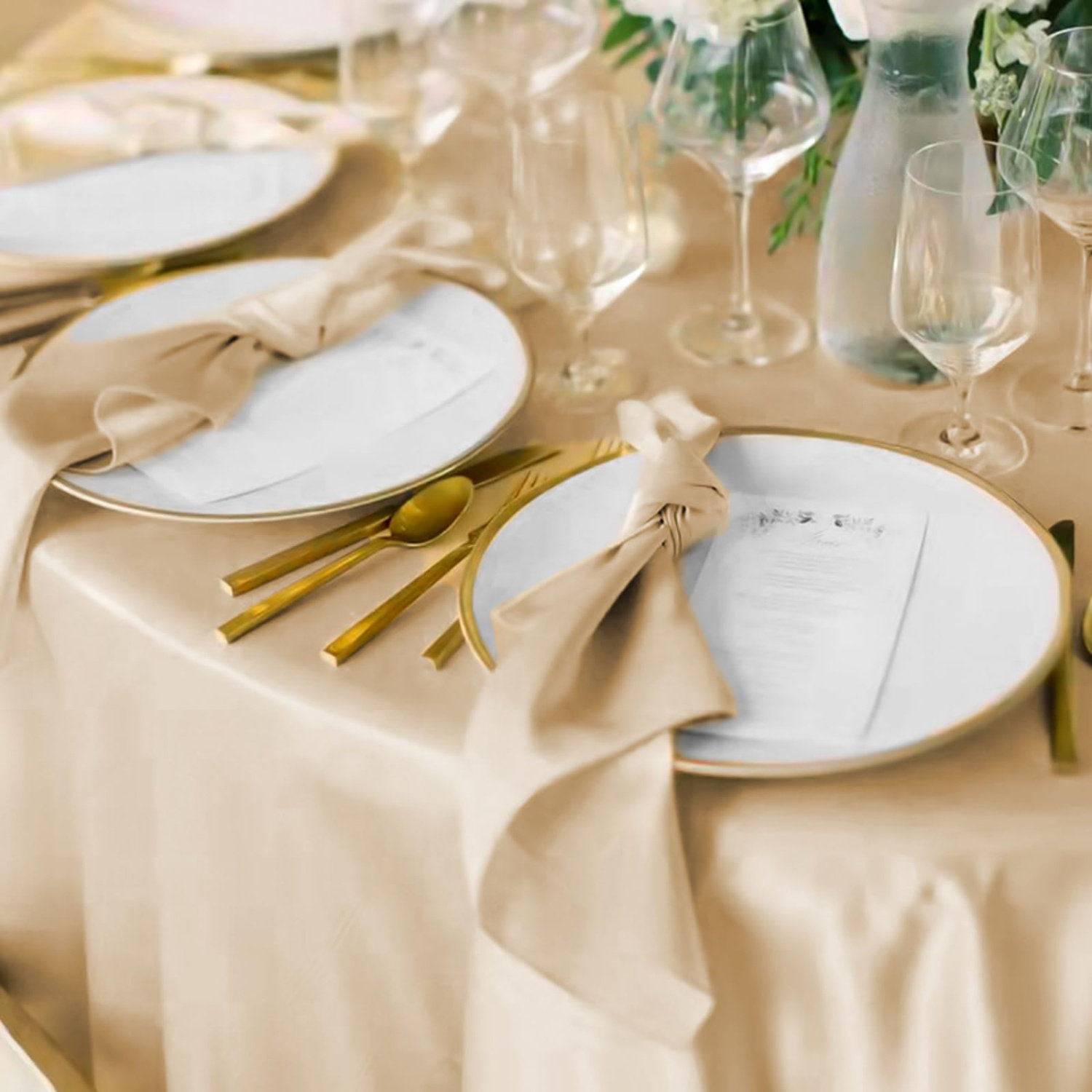 Everly Quinn 12 Pack 120 Inch Champagne Satin Tablecloth - Premium ...