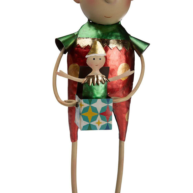 The Holiday Aisle® Metal Elf With Yellow Hat Christmas Garden Statue ...