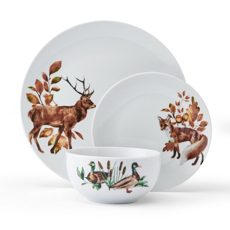 Studio Nova Woodland Wonders 12-Piece Porcelain Dinnerware Set, Service ...