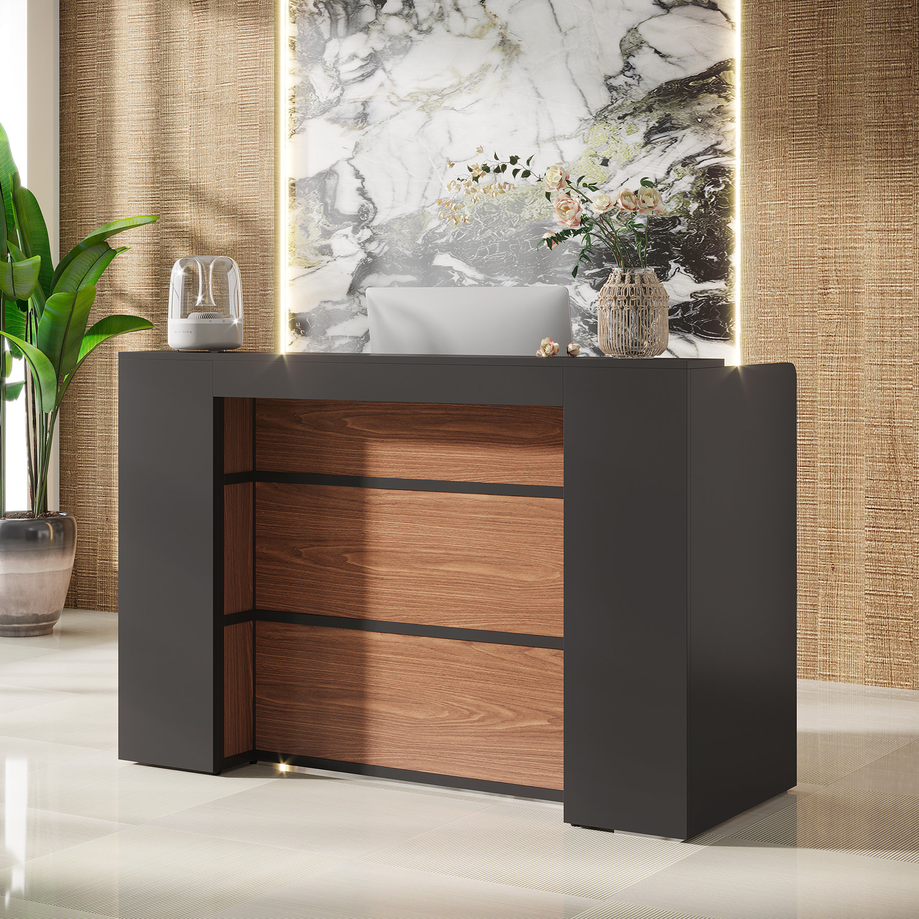 Ebern Designs Kyeron Rectangle Manufactured Wood Reception Desk ...