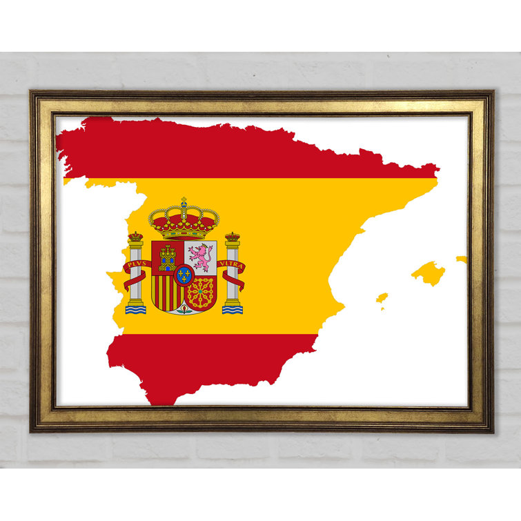 Ebern Designs Spainish Flag Map - Single Picture Frame Art Prints ...
