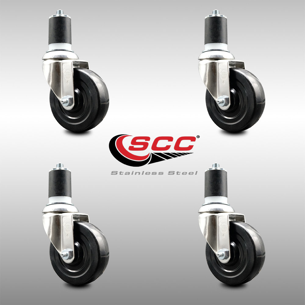 Service Caster 316SS Soft Rubber Wheel Swivel Expanding Stem Caster Set ...