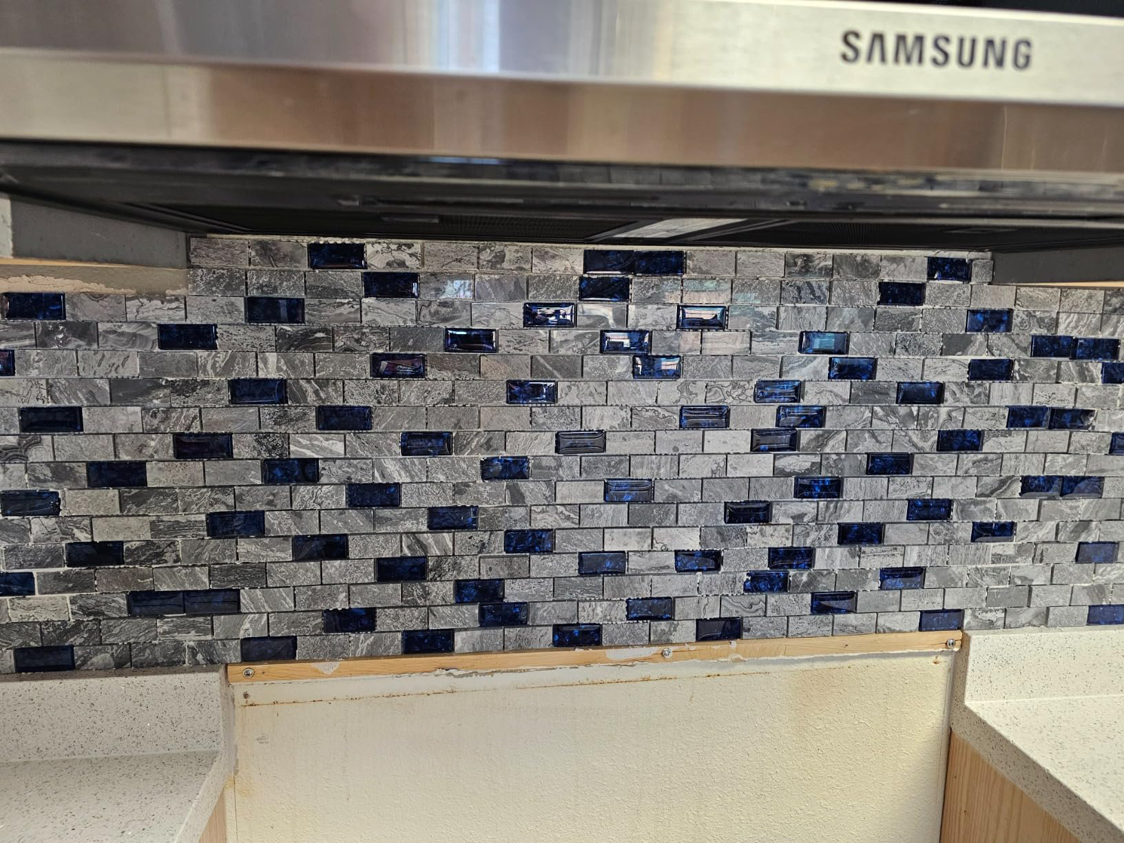 Umedas Navy Blue Glass Mosaic Tile Rectangle Grey Natural Marble,Subway ...
