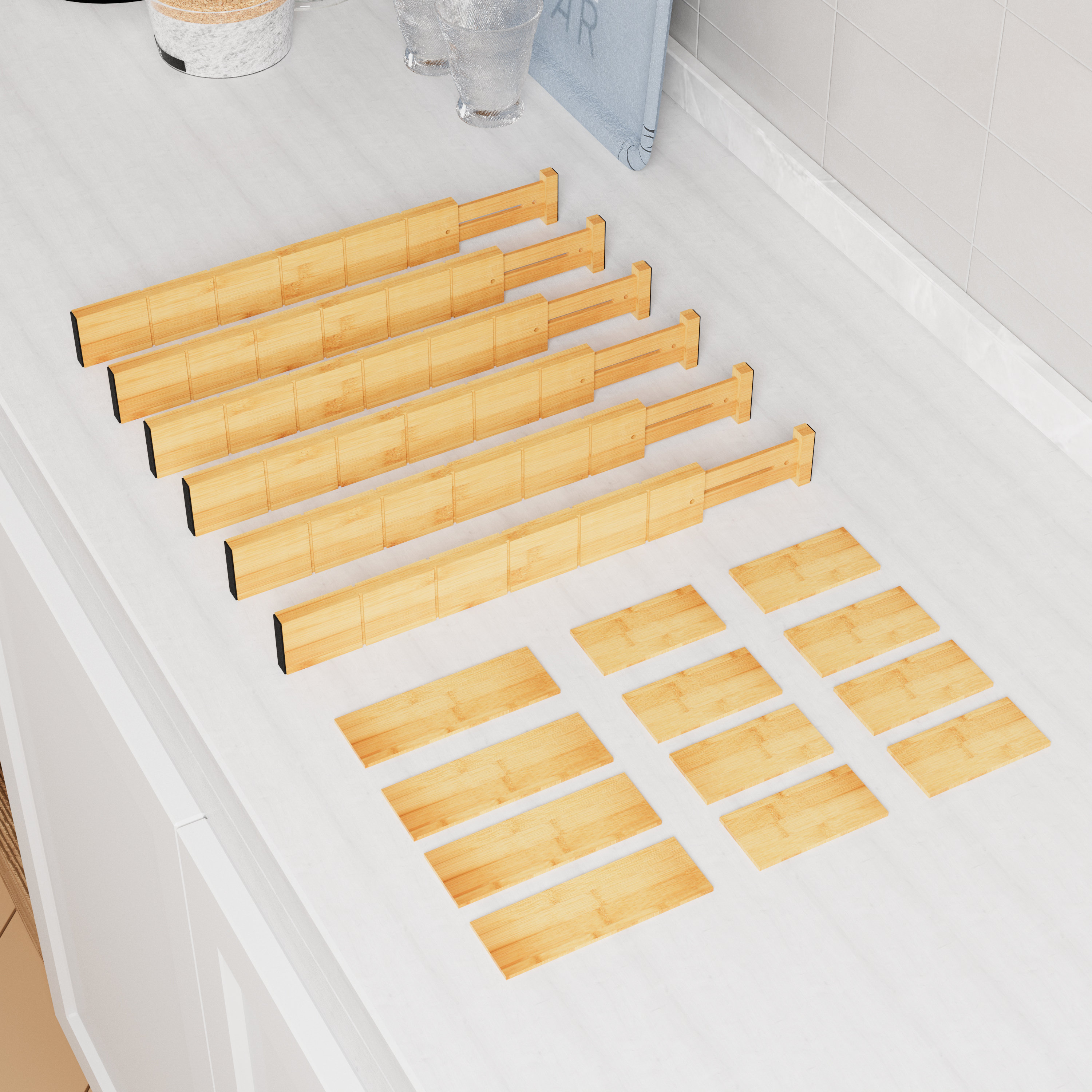 SpaceAid Bamboo Drawer Dividers with Inserts and Labels - Adjustable ...