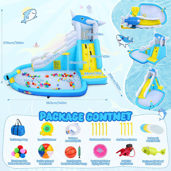 Homdox 12' X 8.5' Inflatable Water Slide For Kids Backyard Water Park ...
