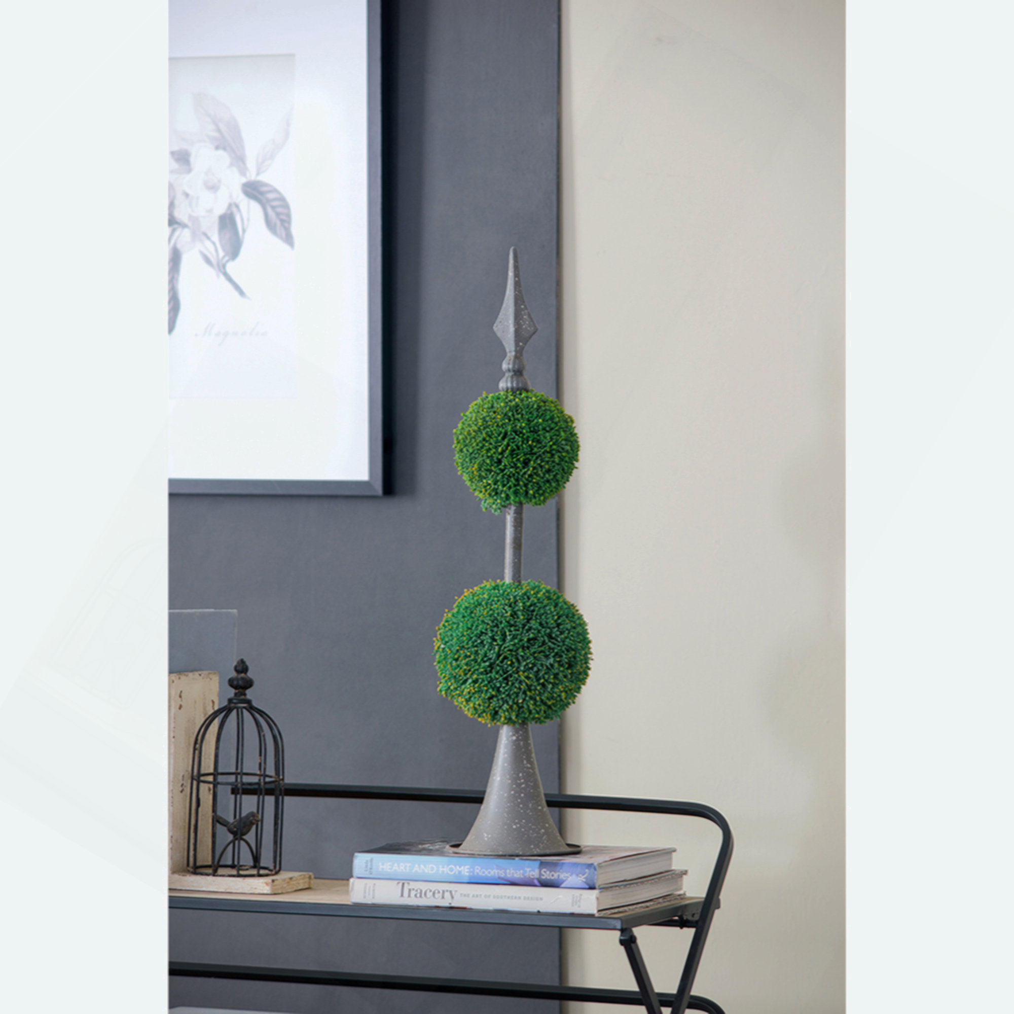 Primrue D7x26.5" Artificial Two-Tiered Boxwood Sphere Topiary On Metal ...