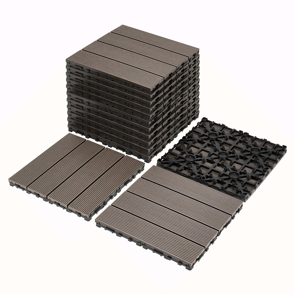junzc 8.7 Sq. Ft DIY Wood-Plastic Composite Deck Tiles, Interlocking ...
