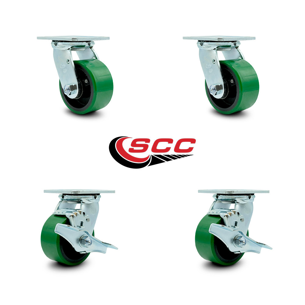 Service Caster Tool Box Caster Wheel Set – 4 Inch Green Poly on Cast ...