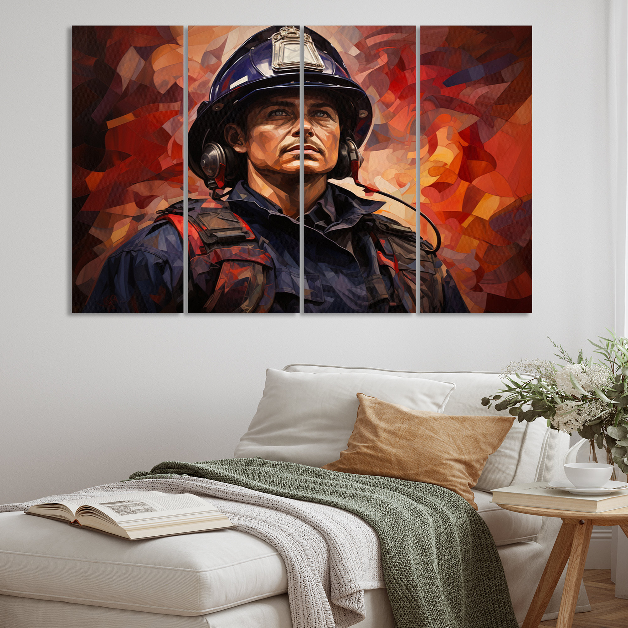 Design Art Fireman Portrait II - Fireman Wall Art Print - 4 Panels ...