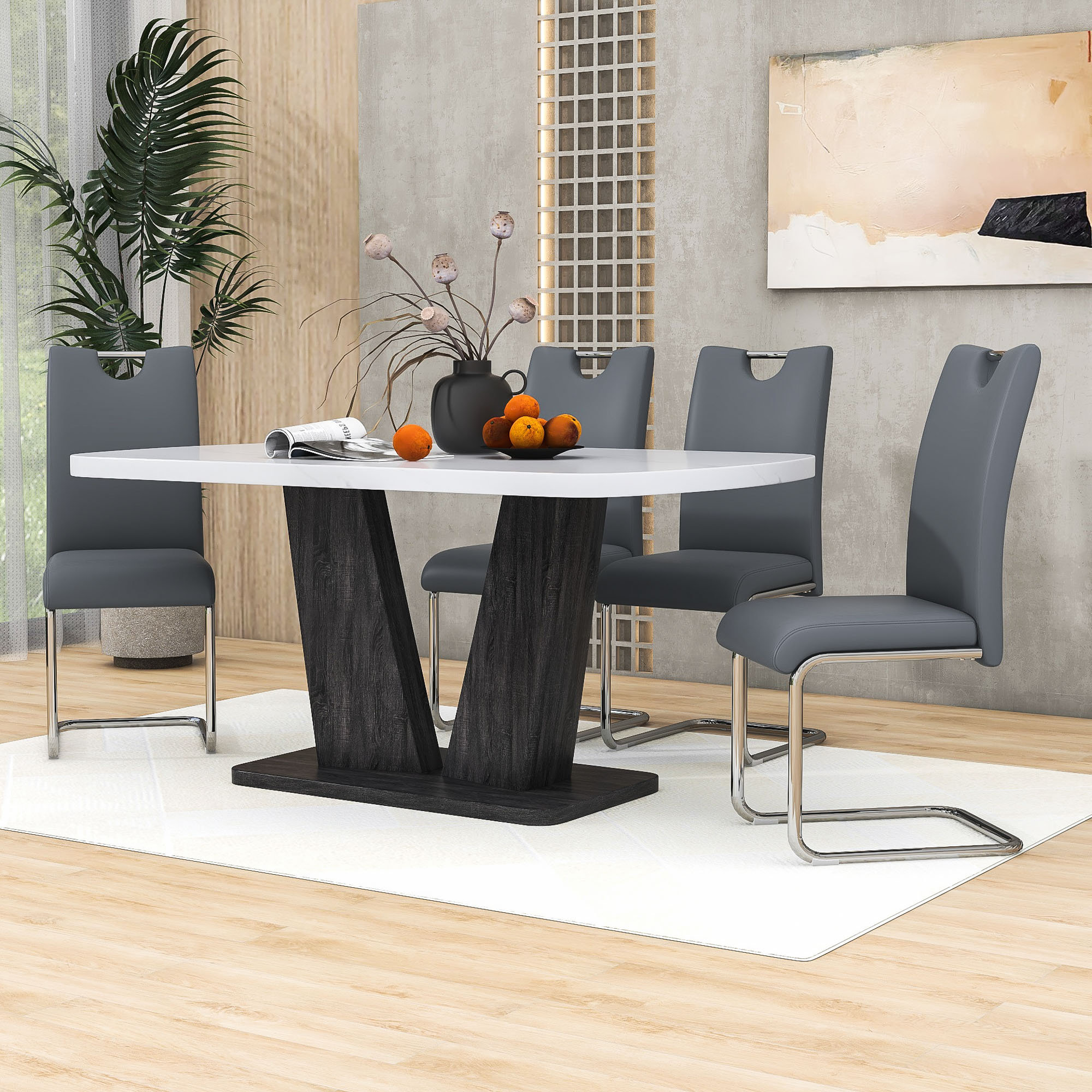 Ivy Bronx Riordain Modern 5-Piece Dining Set, Wood Dining Table with V ...