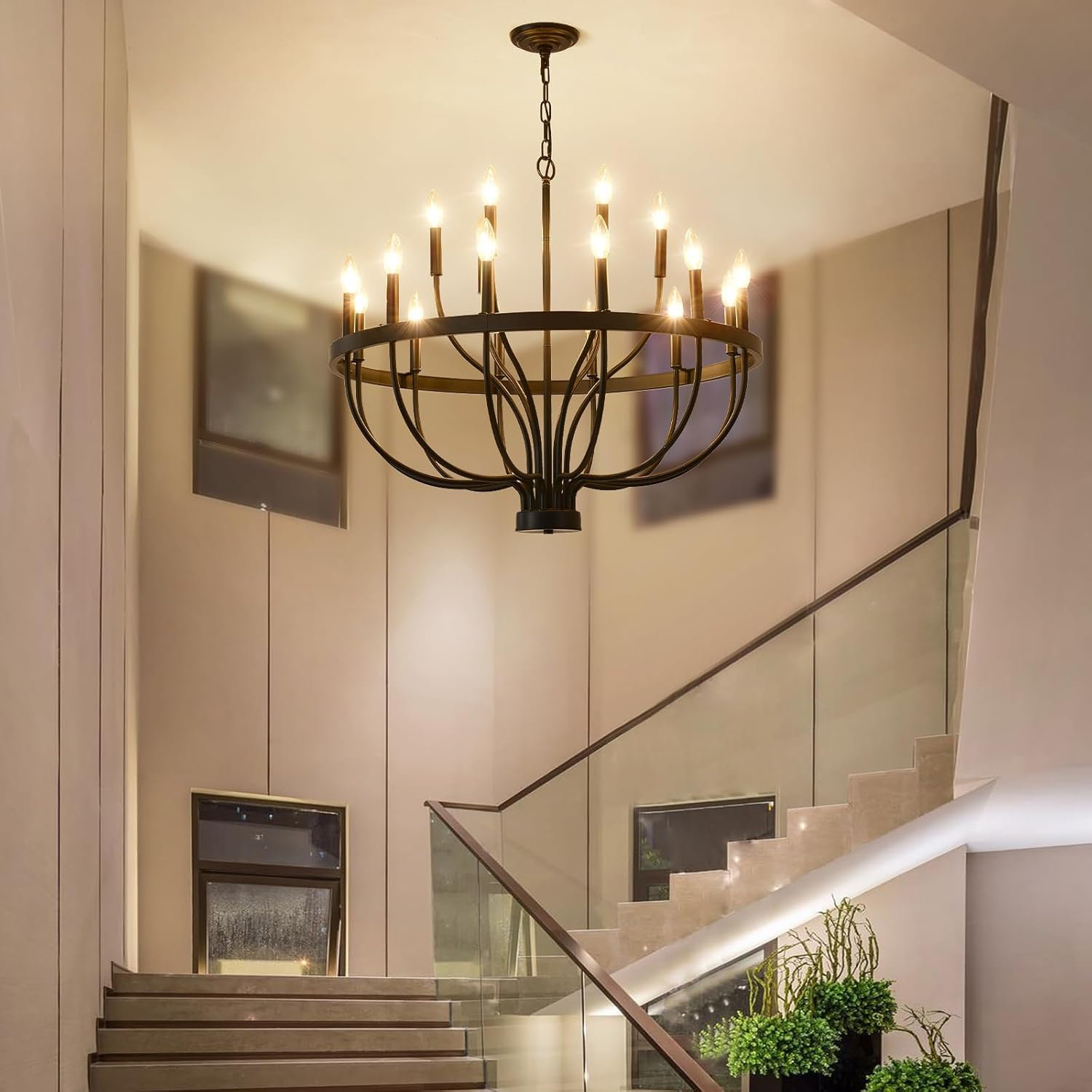 One Allium Way® Modern Farmhouse Chandelier Large Black Iron Candle ...