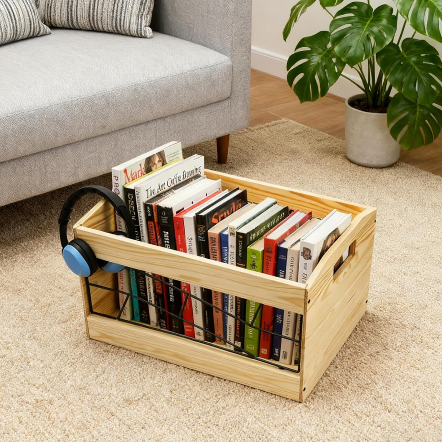 17 Stories Vinyl Record Storage Crate, Wooden Record Holder With Handle ...