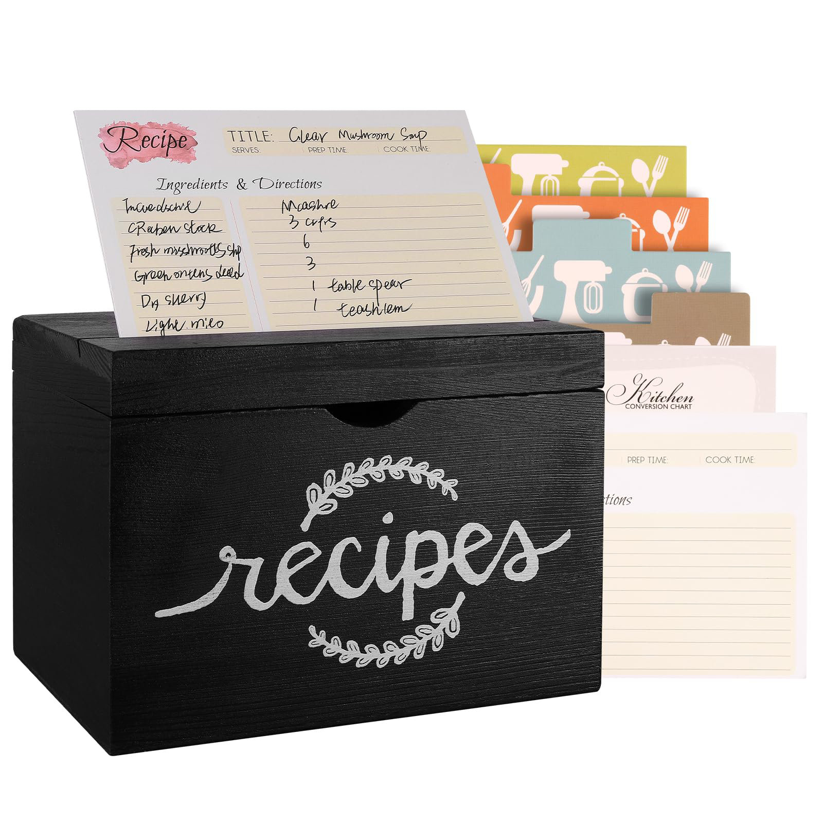 BOJUNTAN Recipe Cards And Box Set, Wood Recipe Card Box, Farmhouse ...