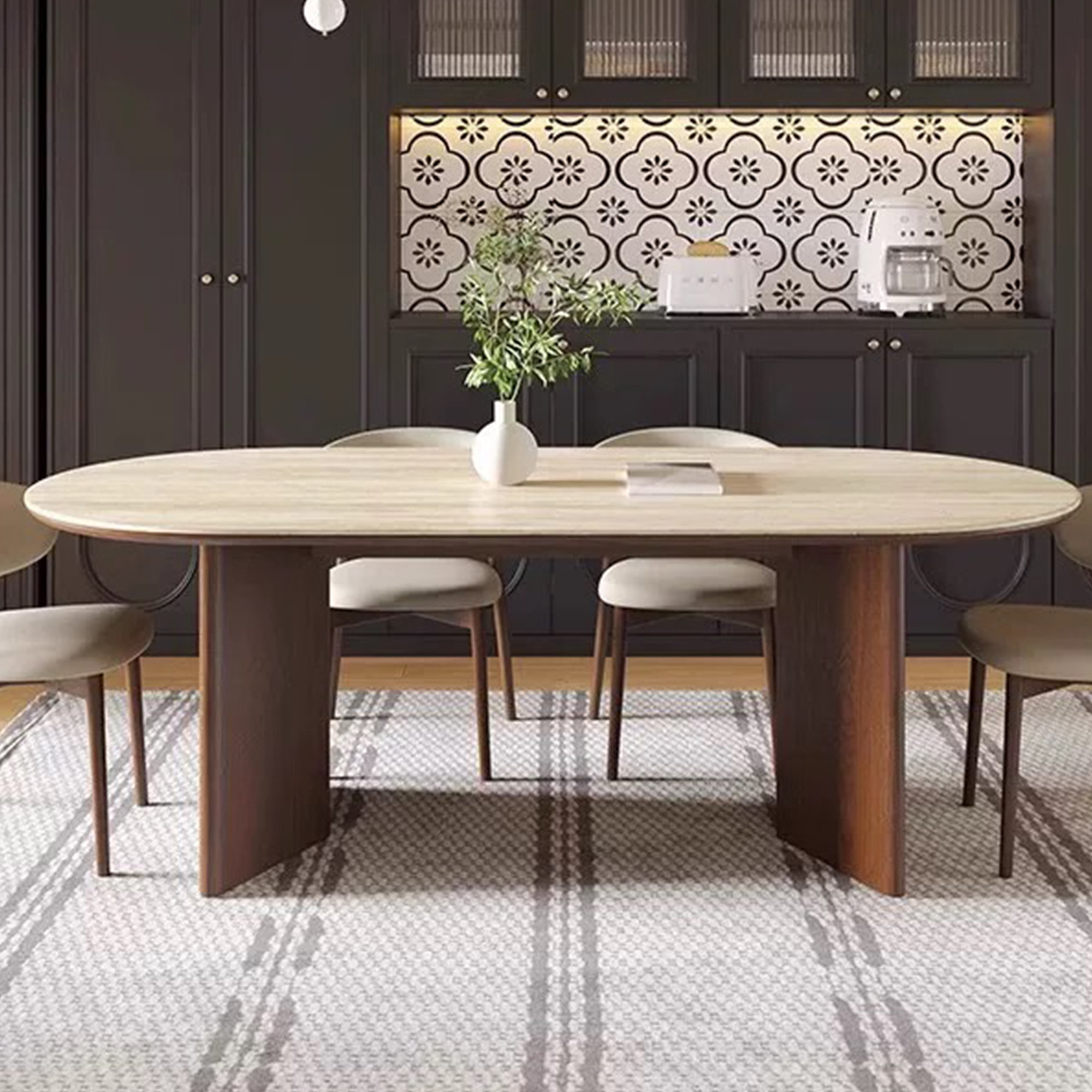 Orren Ellis 70.9'' Oval Sintered Stone Dining Table, Kitchen Table with ...