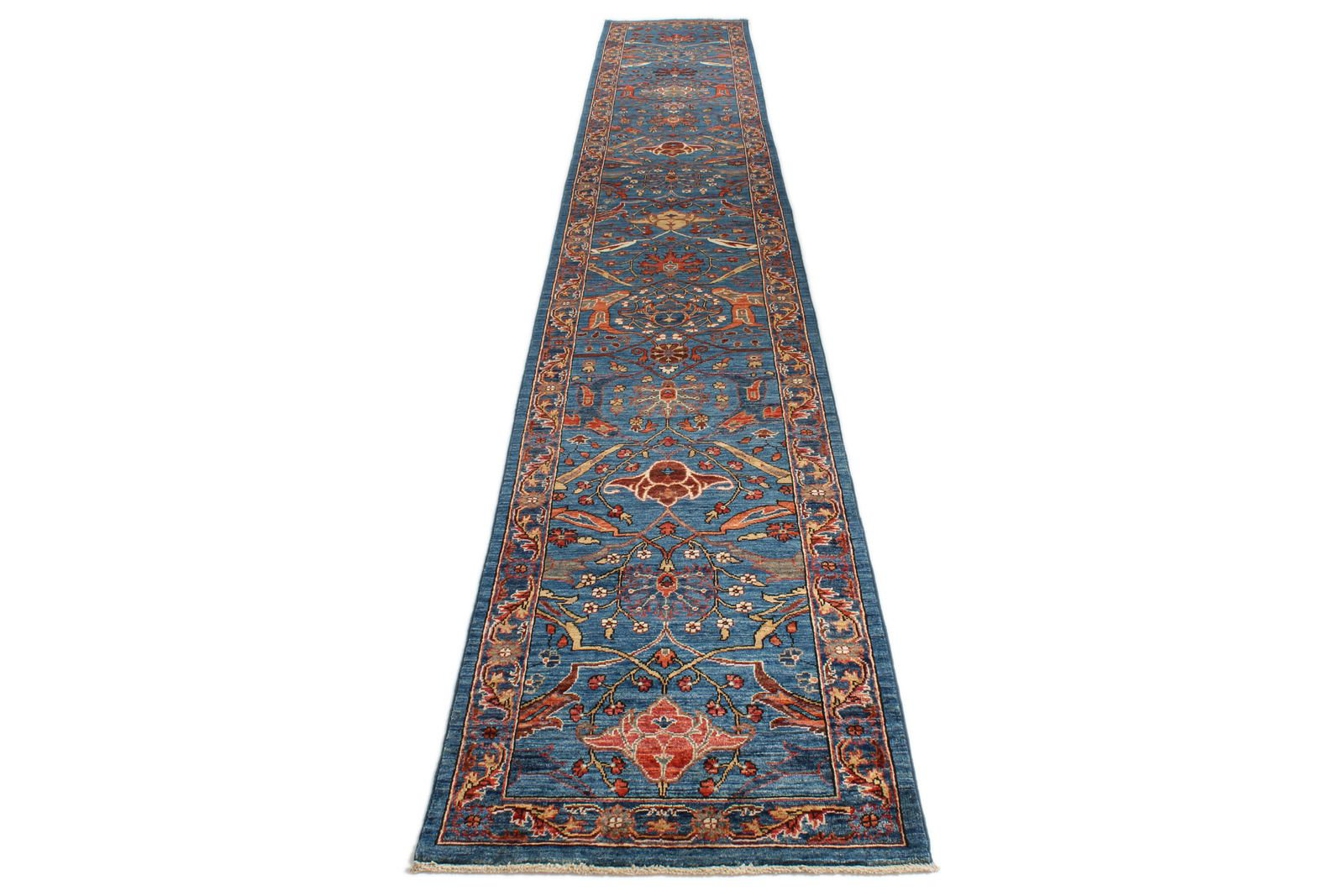 Home and Rugs 3x18 Blue and Multicolor Anatolian Traditional Runner ...