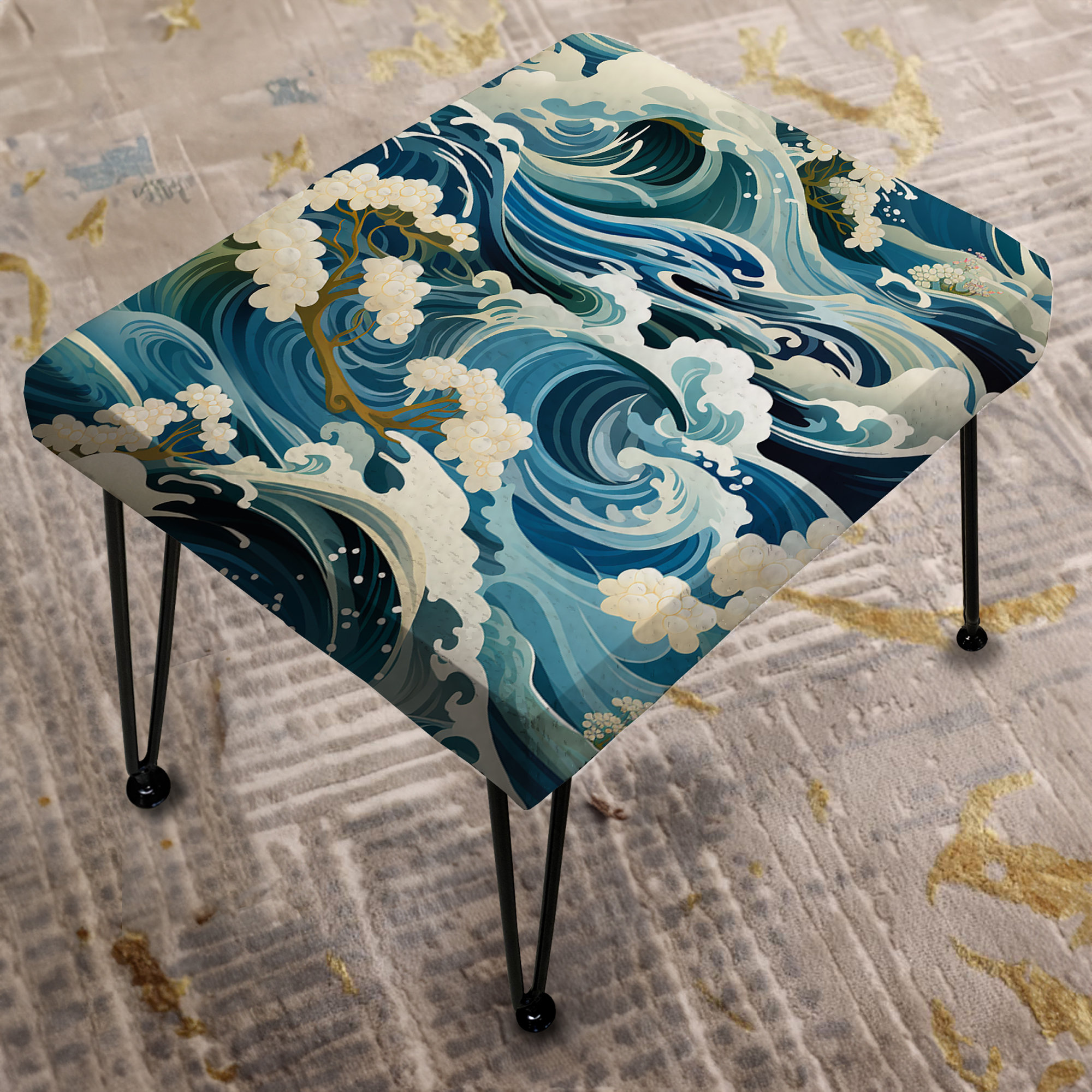 Design Art Water Elements - Japan Wave Rectangle Ottoman | Wayfair