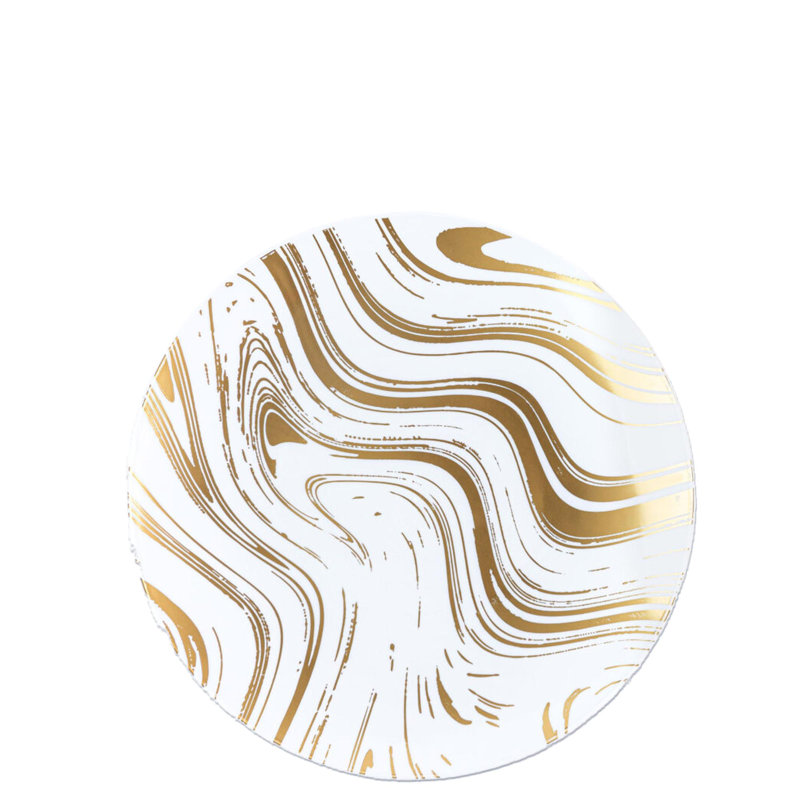 EcoQuality 7.5 inch Round White Plastic Plates with Gold Curve Design ...