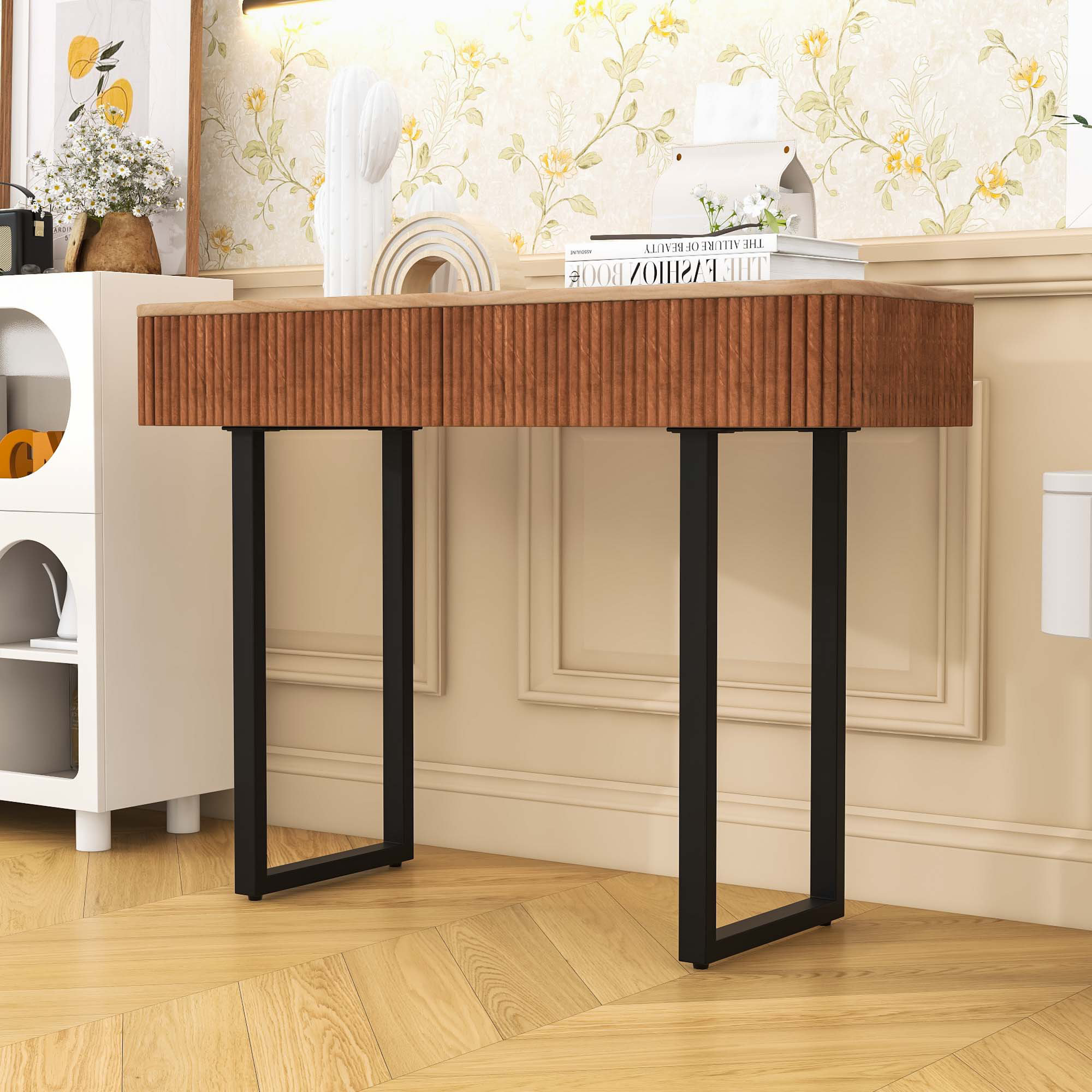 17 Stories Retro Minimalist Console Table with Fluted Design Drawers ...