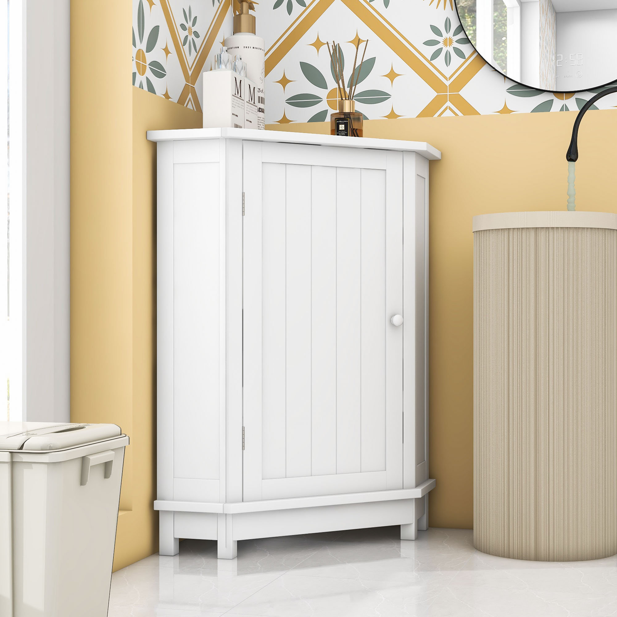 Rebrilliant Corner Bathroom Storage Cabinet with 2 Adjustable Shelves ...