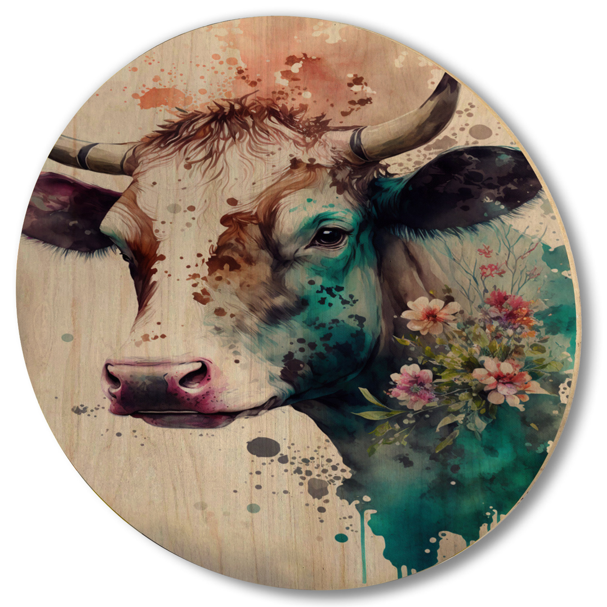 August Grove® Cute Cow Floral Art I - Animals Wood Wall Art - Natural ...