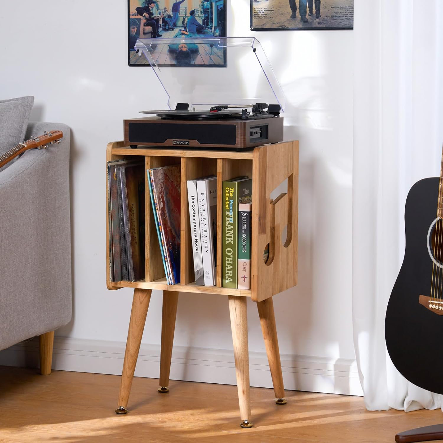 Millwood Pines Solid Wood Vinyl Record Player Stand With Storage ...