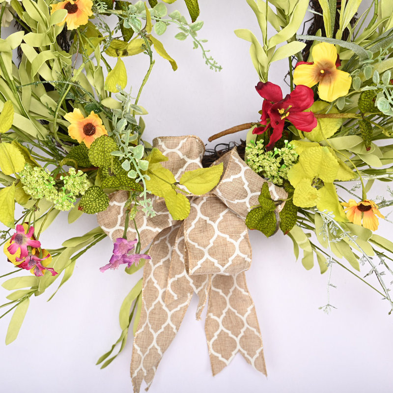 Primrue 26" Spring Summer Front Door Wreath with Pansy Blossoms Cluster ...