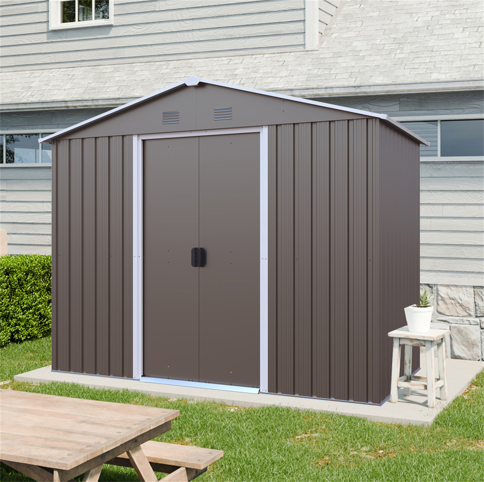 LOONGFIELD 8Ft X 4Ft Outdoor Metal Storage Shed With Metal Foundation ...
