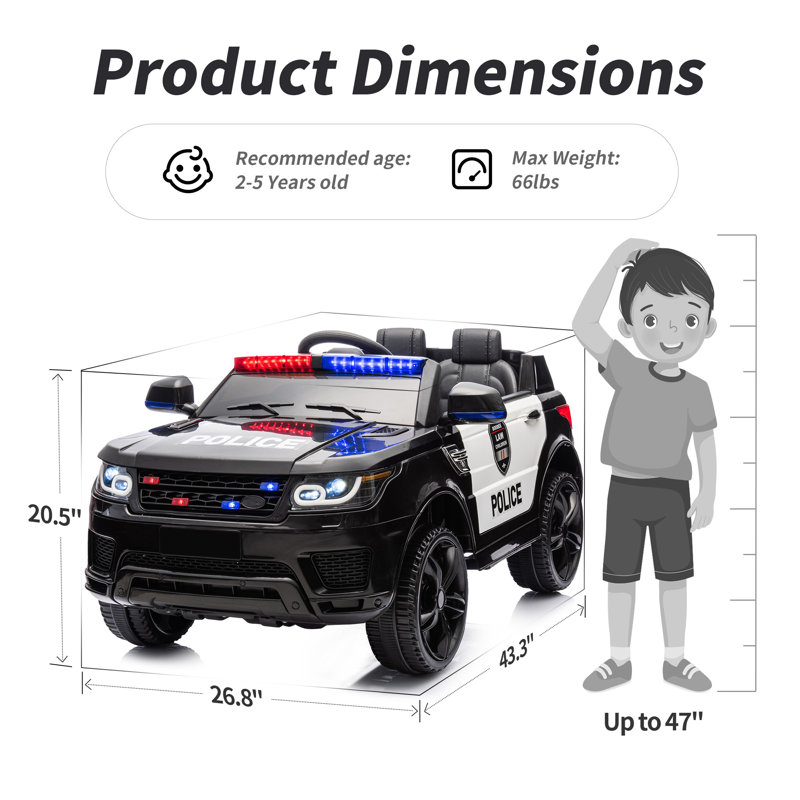 Outfunny Electric Police Car for Kids, 24 Volt Kids Ride on Toys w ...