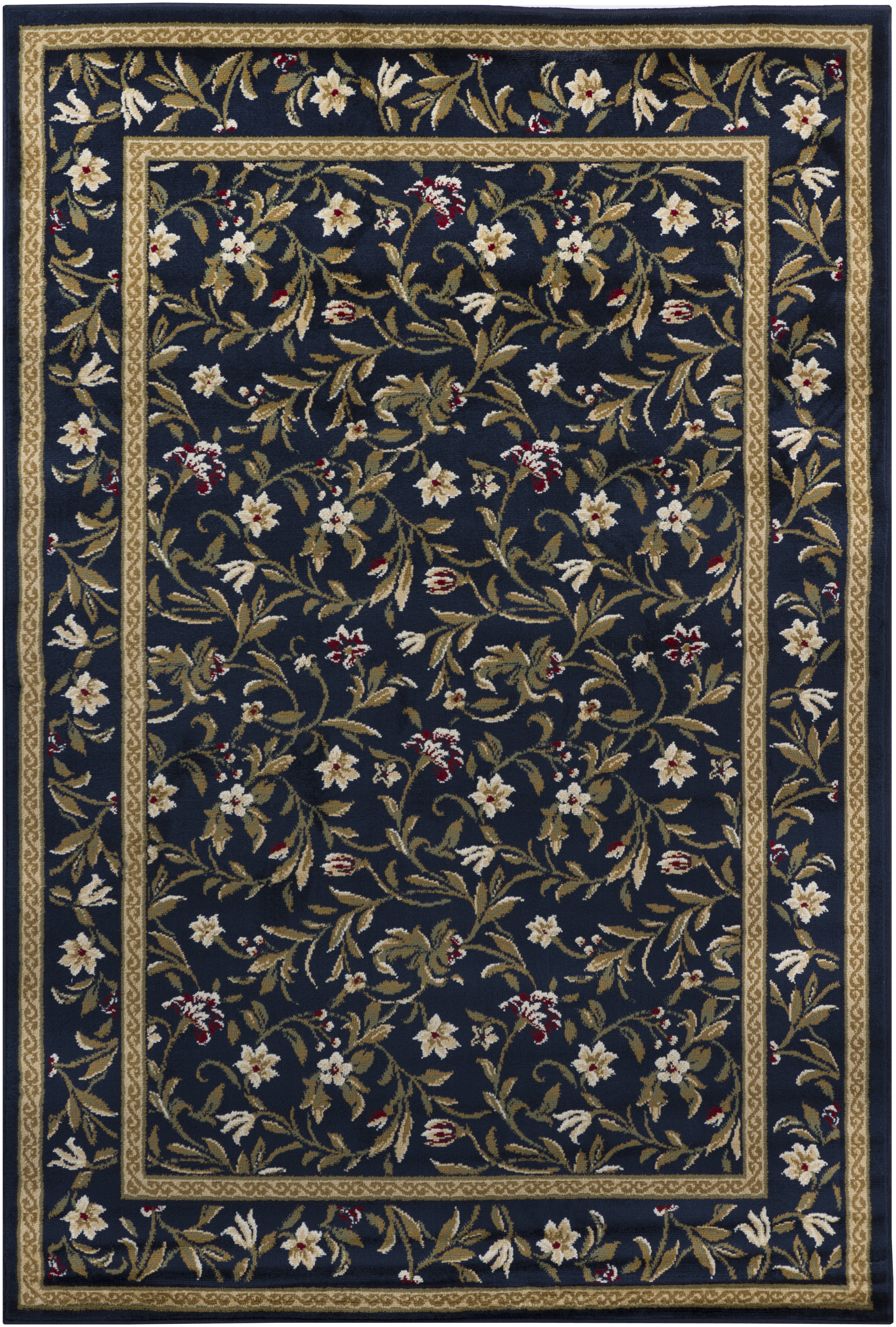 August Grove® Cypres Oriental Machine Woven Navy Blue, Gold, Tan, Cream ...