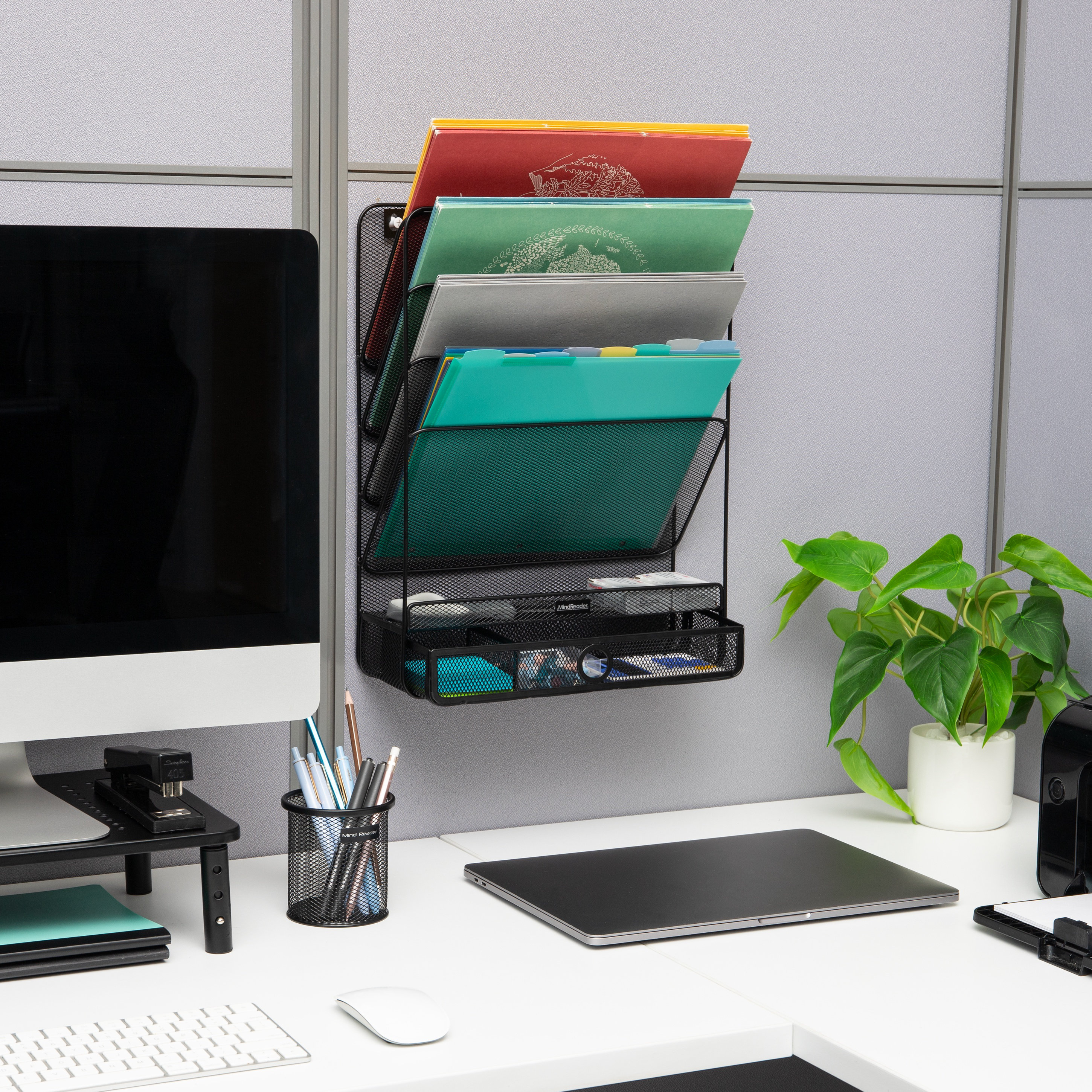 Mind Reader 4-Tier Vertical File Storage, Desktop Organizer, Wall Mount ...