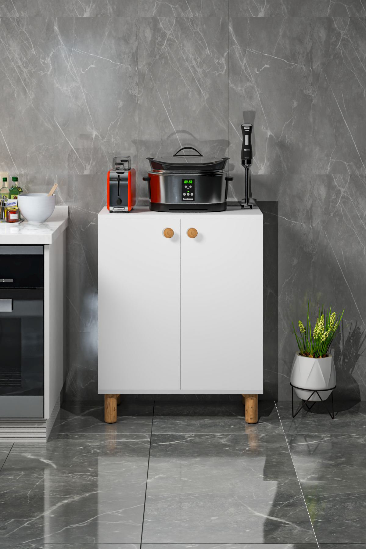 Ebern Designs Modern Multi-Purpose Cabinet, Atlantic Pine & White, 27.6 ...