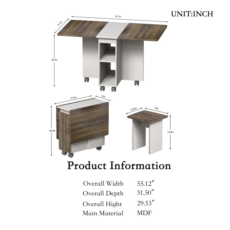 Ebern Designs 5 Pieces Folding Extendable Dining Table Set | Wayfair