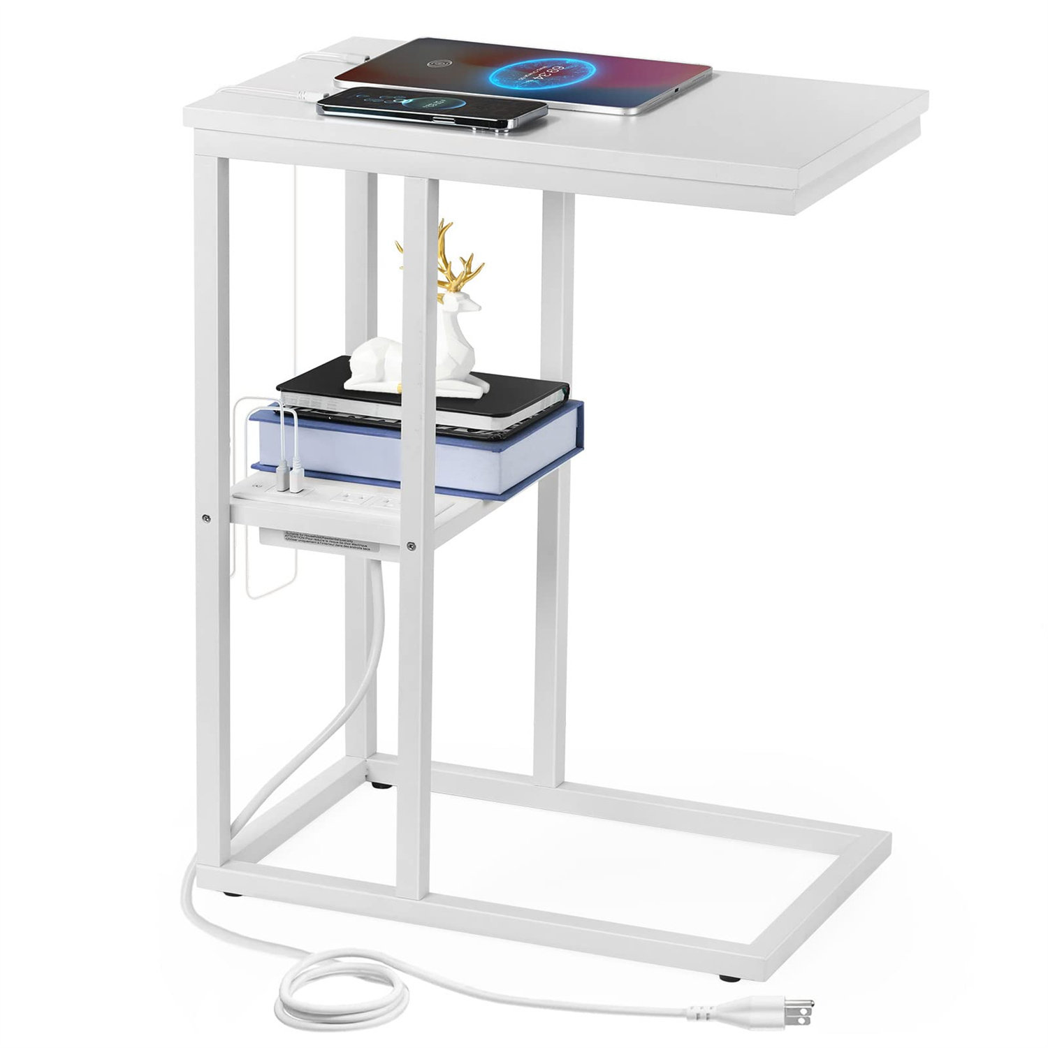 Everly Quinn Small C-Shaped Charging Side Table - USB Ports & Outlets ...