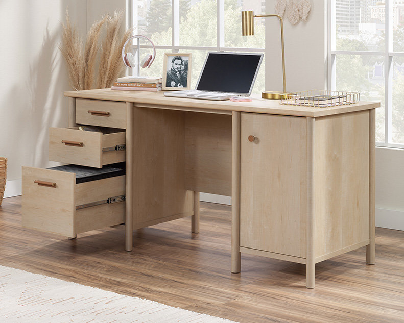 Hokku Designs 60" Computer Desk with Storage in Natural Maple | Wayfair
