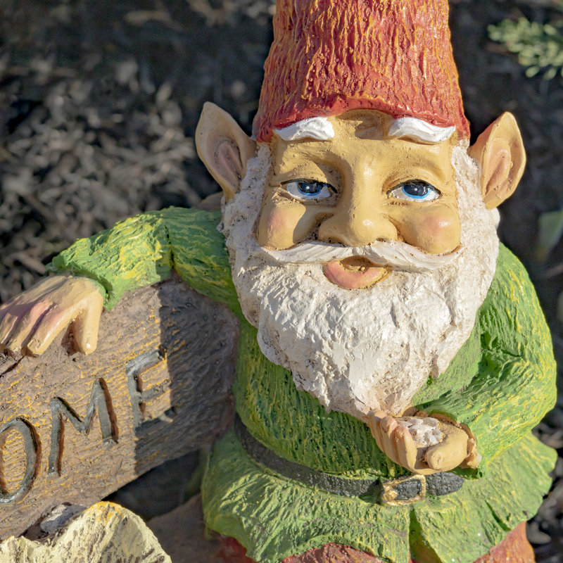 Trinx 15.35" Tall Spring Gnome Garden Statue with Welcome Sign, Birds ...