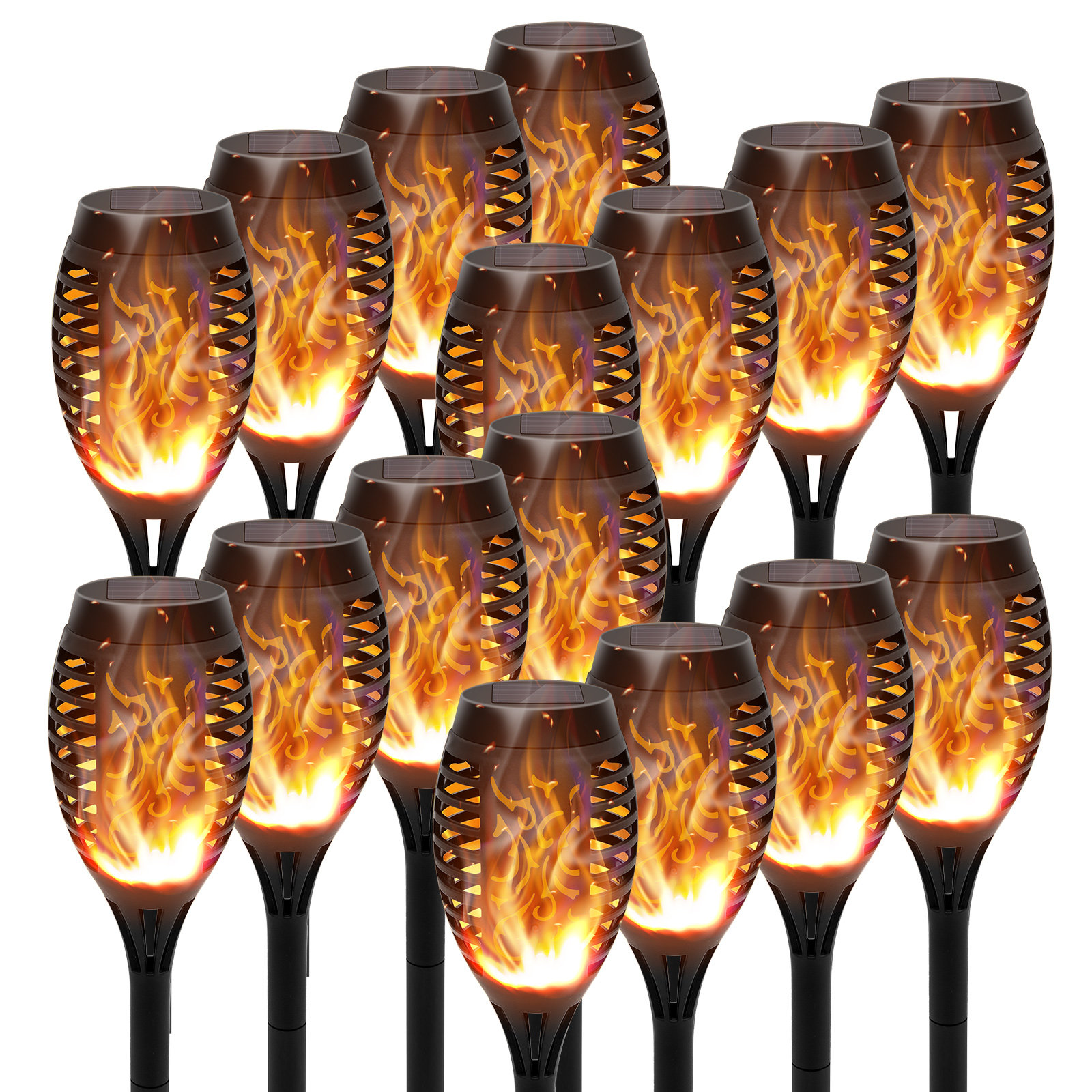 The Holiday Aisle® 12pcs Outdoor Solar Torch Flame Lights for Garden ...